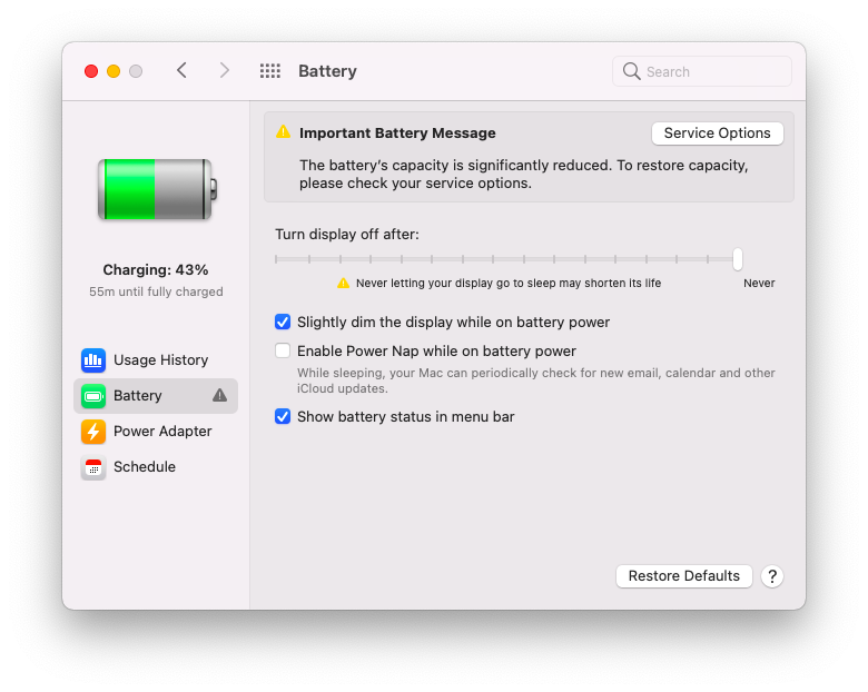 Battery Status is working but it shows "Service Recommended". - New ...